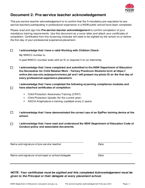 Pre Service Teacher Acknowledgement - Fill Online, Printable, Fillable ...