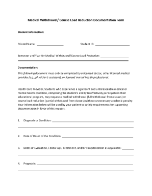 Fillable Online Medical Withdrawal/ Course Load Reduction Documentation Form Fax Email Print ...