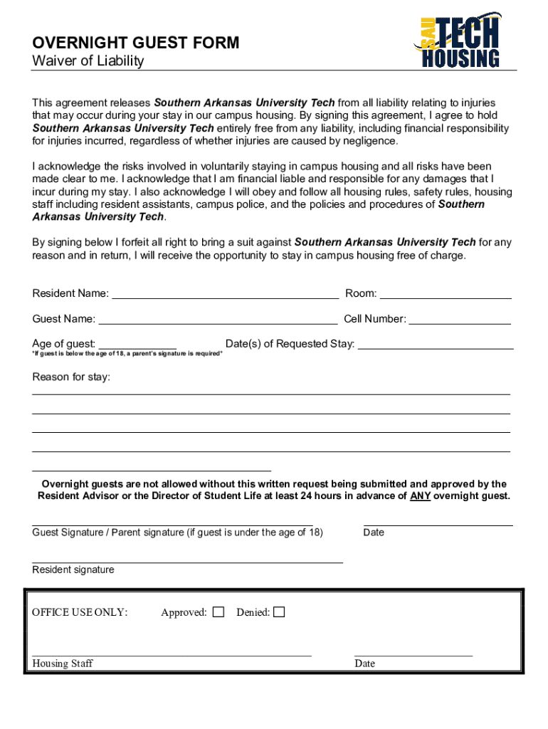 Fillable Online OVERNIGHT GUEST FORM Waiver of Liability Fax Email ...
