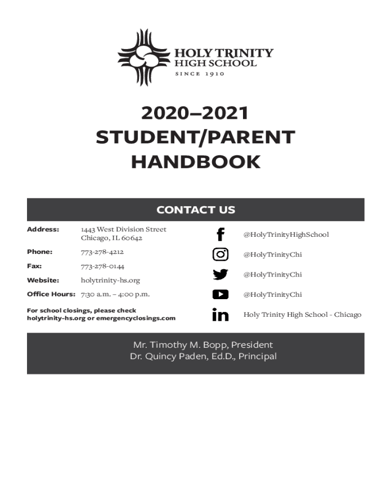 Fillable Online Parent Handbook 2020-2021 Mission Statement Fax Email ...