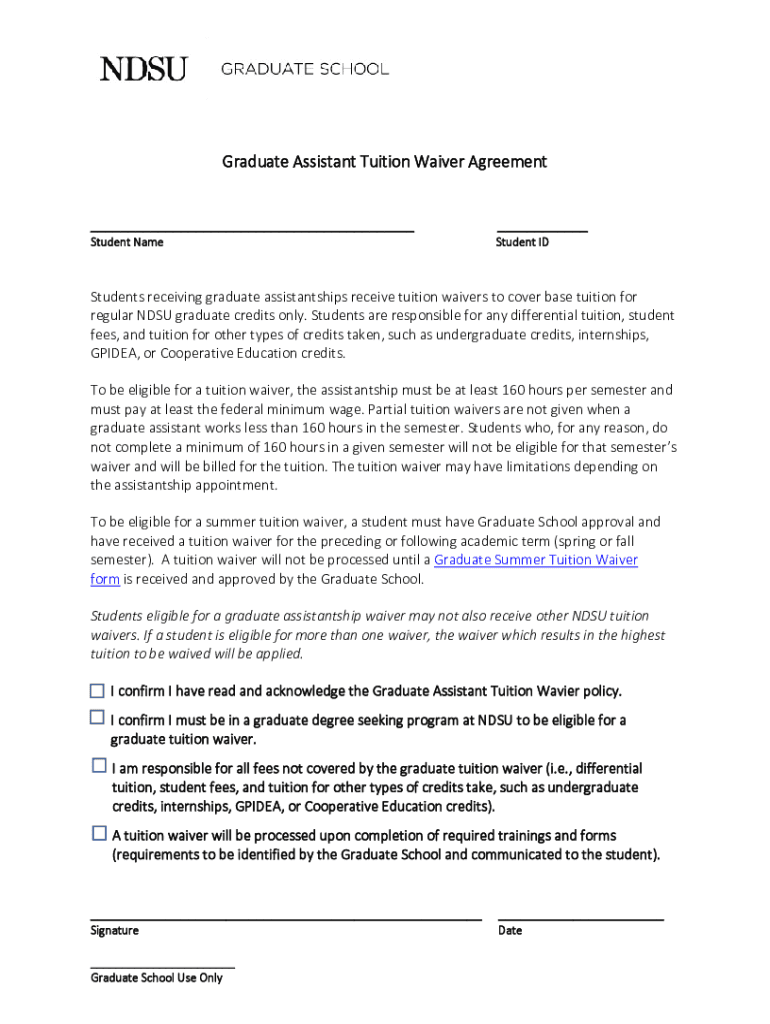 Fillable Online Graduate Assistant Tuition Waiver Agreement.docx Fax Email Print - pdfFiller