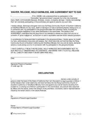 Fillable Online waiver, release and hold harmless agreementLaw Insider Fax Email Print - pdfFiller