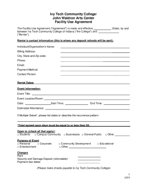 Fillable Online Ivy Tech Community College/ John Waldron Arts Center ...