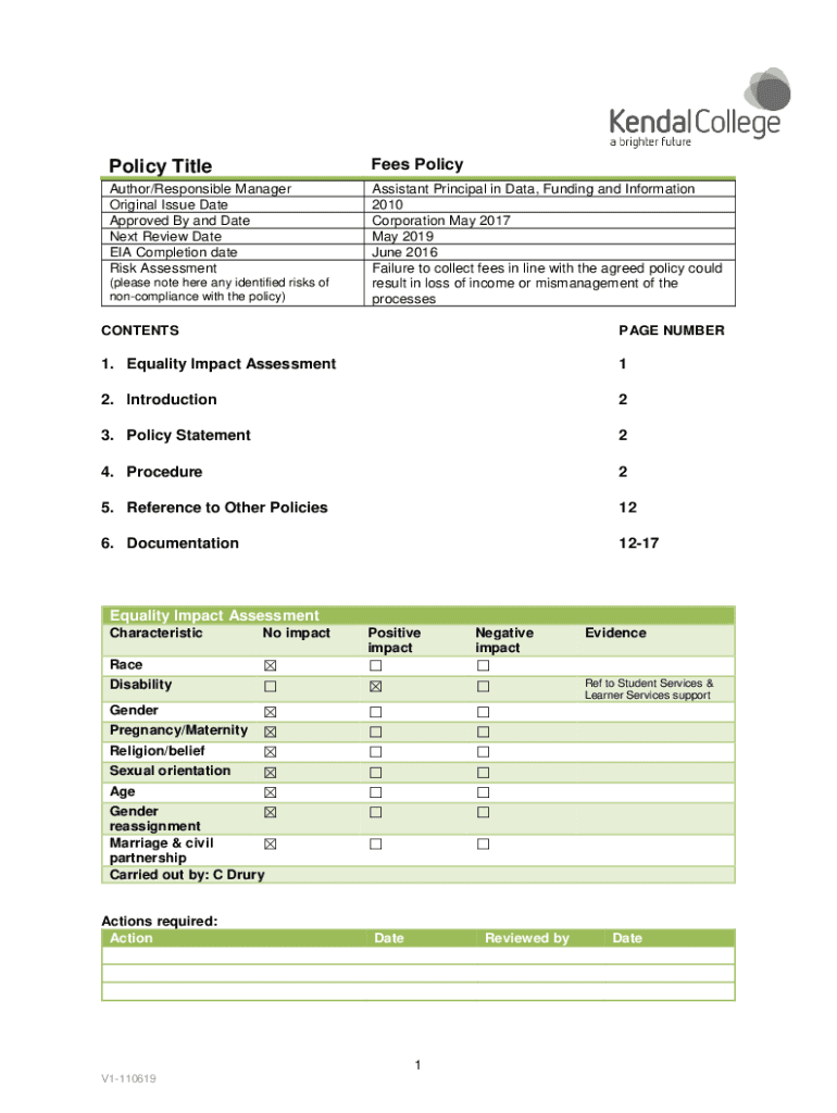 Fillable Online kendal ac Issue Issue Date Author Approval Date ...