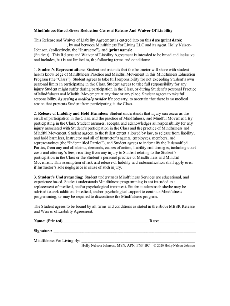Fillable Online General Release and Waiver of Liability Agreement ...