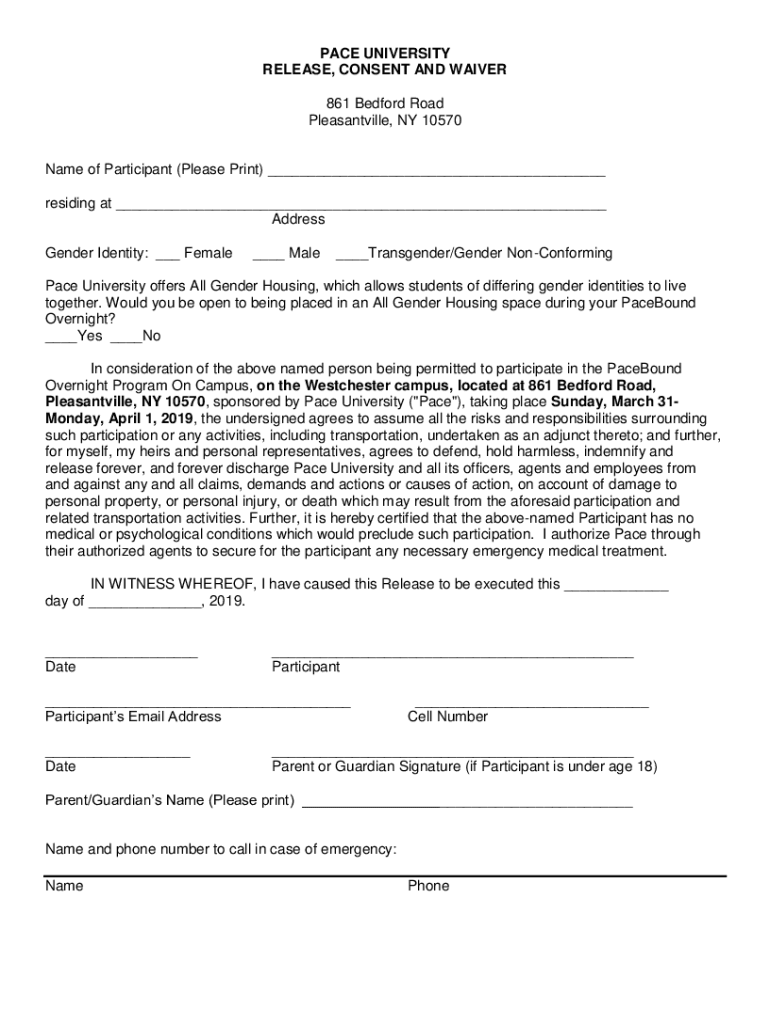 Fillable Online Fillable Online pace RELEASE CONSENT AND WAIVER ...