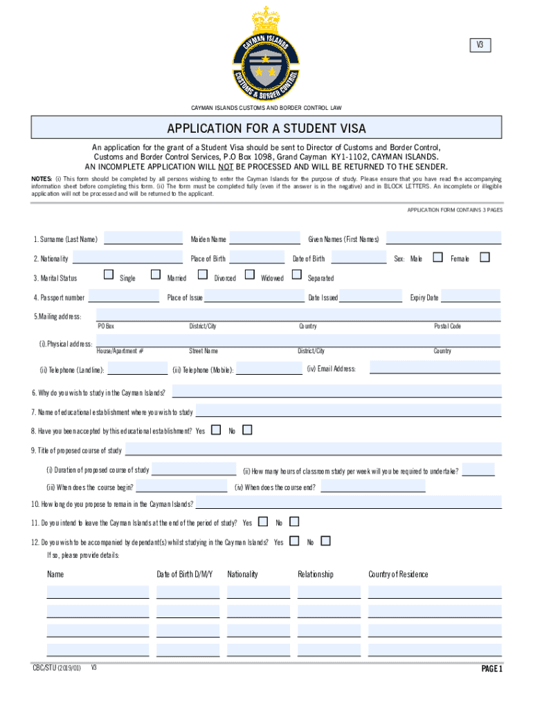 Fillable Online Fillable Online application for a student visa - Cayman ...