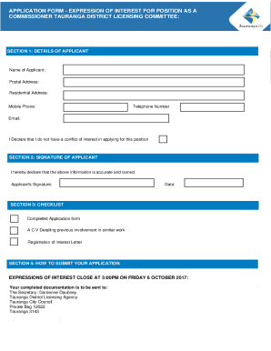 Fillable Online Application Form - Expression of Interest for Position ...