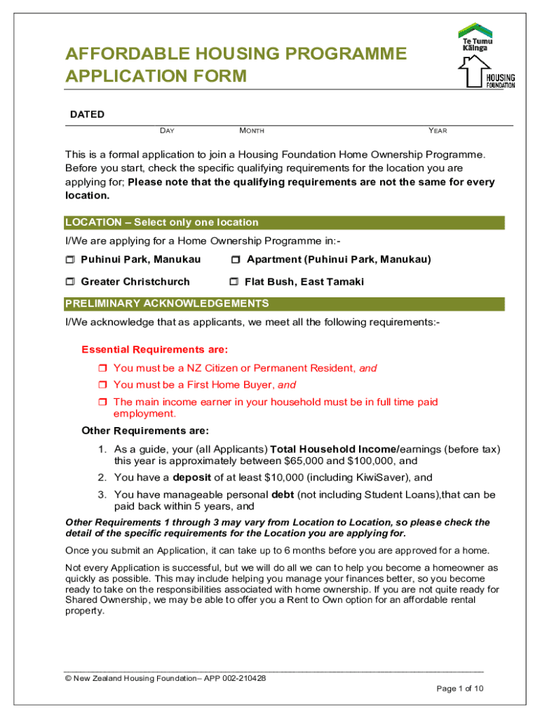 Fillable Online AFFORDABLE HOUSING PROGRAMME APPLICATION FORM Fax Email ...