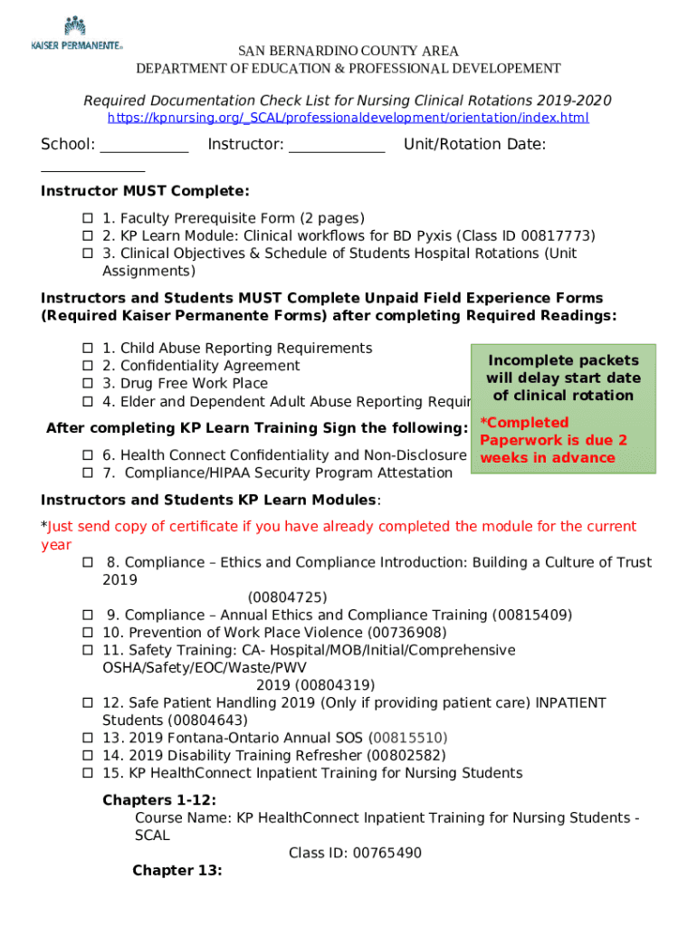 REQUIREMENTS FOR NURSING STUDENTS FOR CLINICAL ROTATIONS Doc Template ...