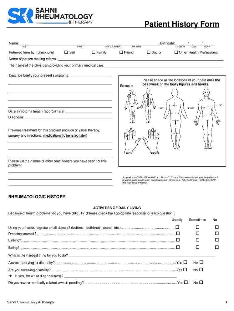 Fillable Online 6. Patient History Form - Establish Patient's Fax Email ...