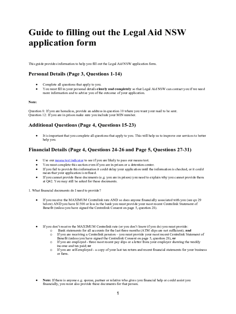 Fillable Online Guide to filling out the Legal Aid NSW application form ...