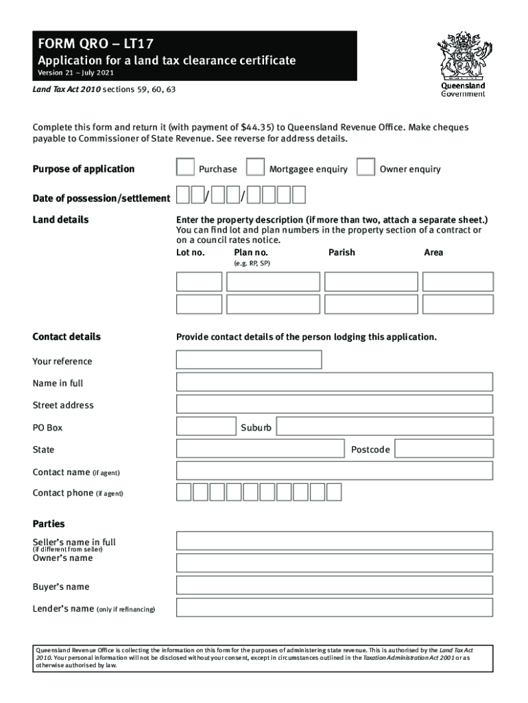 Fillable Online Form LT17 Application for a land tax clearance ...