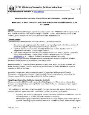 Fillable Online OTCO NOP IMPORT CERTIFICATE INSTRUCTIONS Page 1 of 2 ...