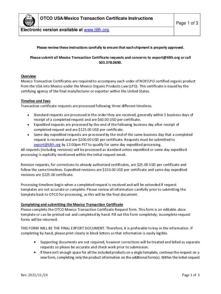 Fillable Online OTCO NOP IMPORT CERTIFICATE INSTRUCTIONS Page 1 of 2 ...