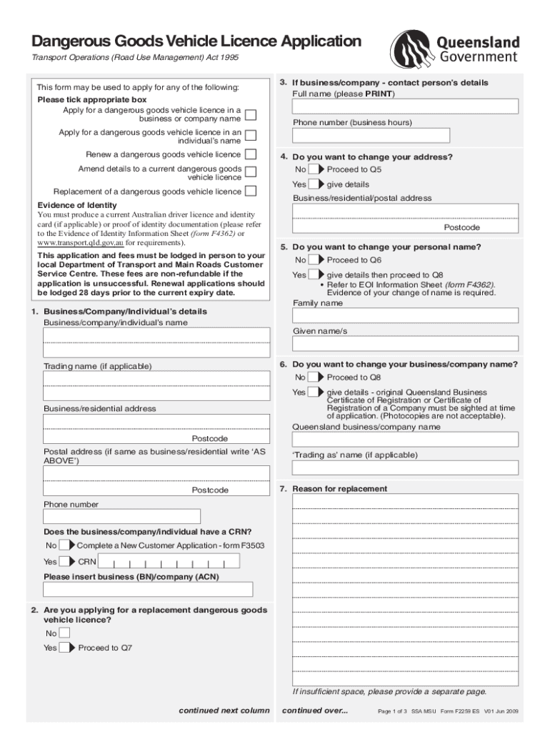Fillable Online Dangerous Goods Vehicle Licence Application. Dangerous ...