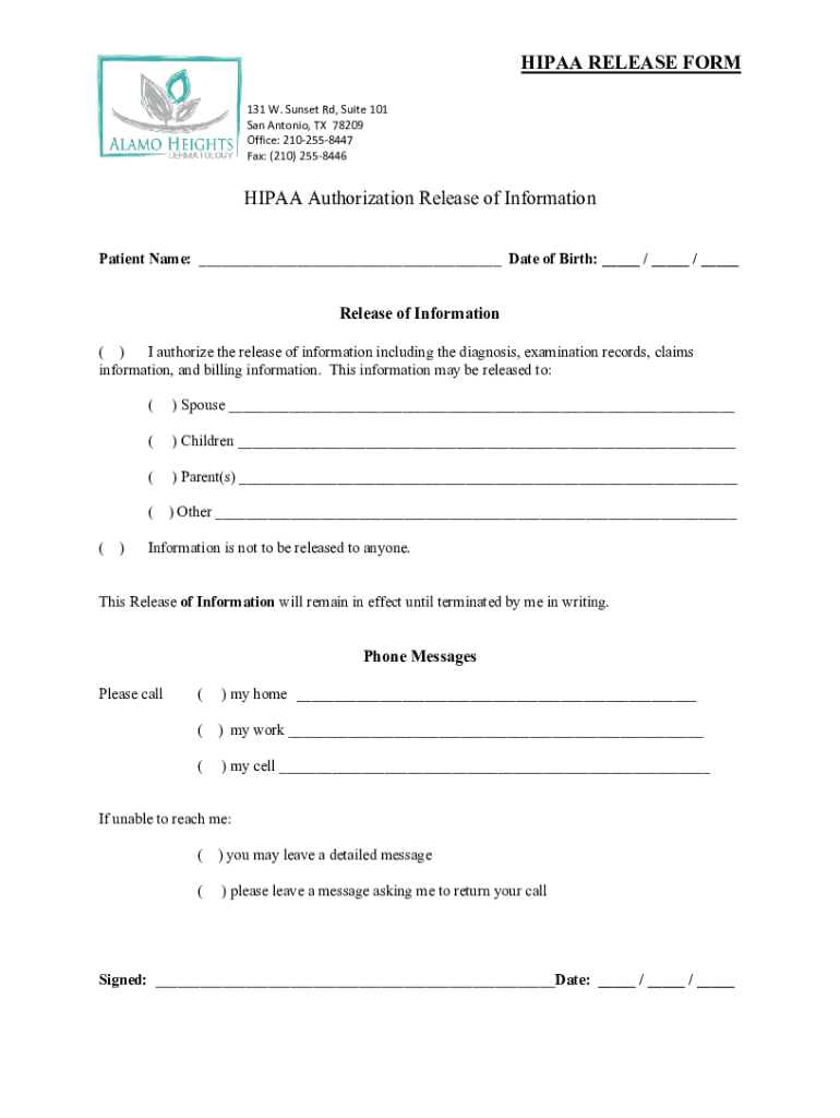 Fillable Online Download hipaa authorization release informationGloria ... Fax Email Print ...