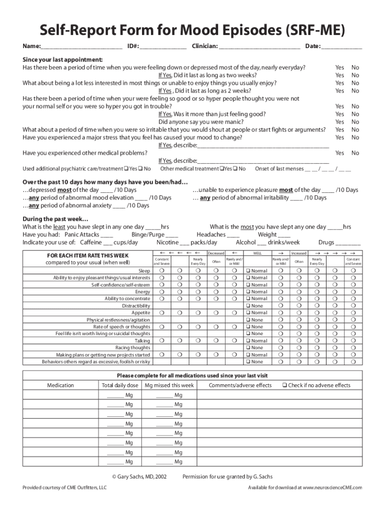 Fillable Online Self-Report Form for Mood Episodes (SRF-ME) Fax Email ...
