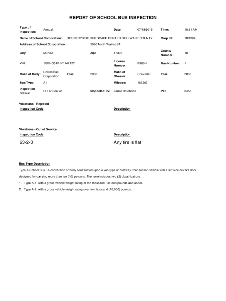 Fillable Online secure in REPORT OF SCHOOL BUS INSPECTION 63-2-3 Any ...