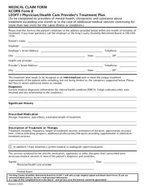 Fillable Online MEDICAL CLAIM FORM KCDRB Form 10A LEOFF-1 Assessment of ...