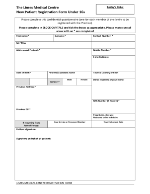 Fillable Online New Patient Registration Form - Limes Medical Centre Fax Email Print - pdfFiller