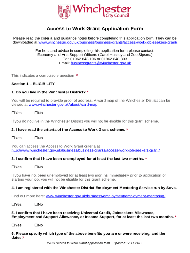 Access to Work Grant Application - DocsBay Doc Template | pdfFiller