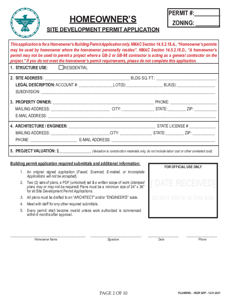 Fillable Online HOMEOWNER'S SITE DEVELOPMENT PERMIT APPLICATION ... Fax ...