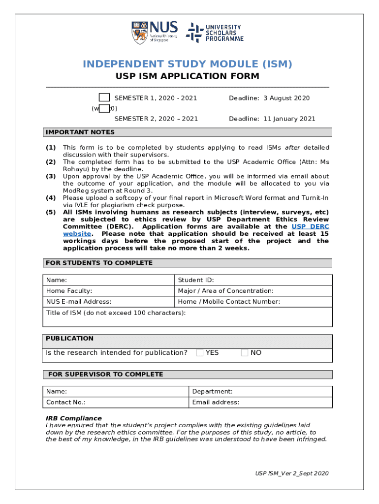 ISM Application 2019 2020 - National University of ... Doc Template ...