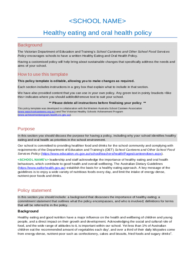 Canteens, Healthy Eating and Other Food Services: PolicyCanteens ...