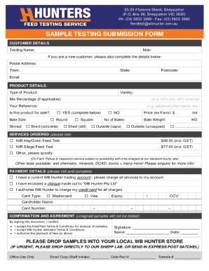 Fillable Online SAMPLE TESTING SUBMISSION FORM - WB Hunter Fax Email ...