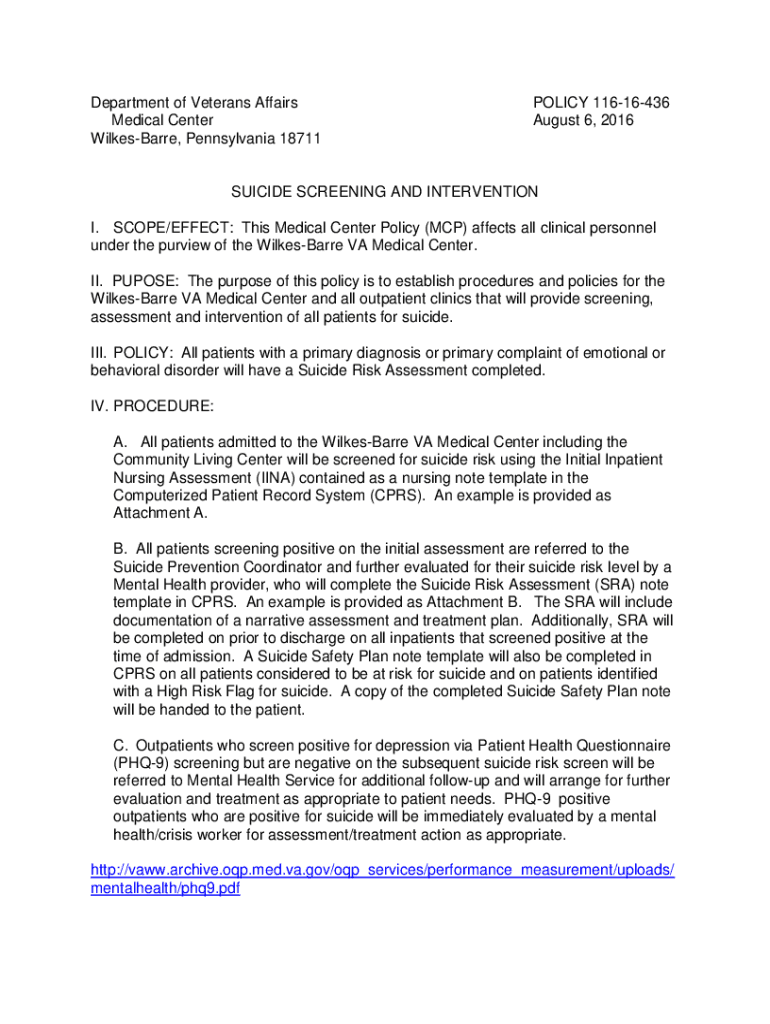 Fillable Online Department of Veterans Affairs POLICY 116-16-436 ...