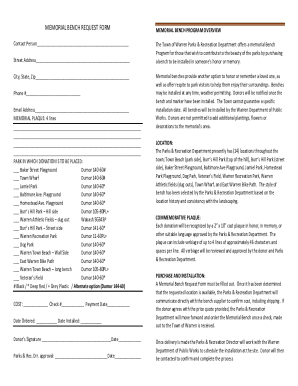 Fillable Online MEMORIAL BENCH REQUEST FORM Fax Email Print - pdfFiller