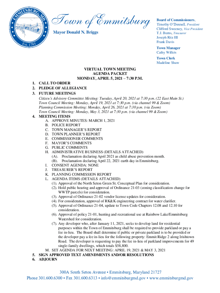 Fillable Online Town of Emmitsburg, Maryland Financial Statements ...