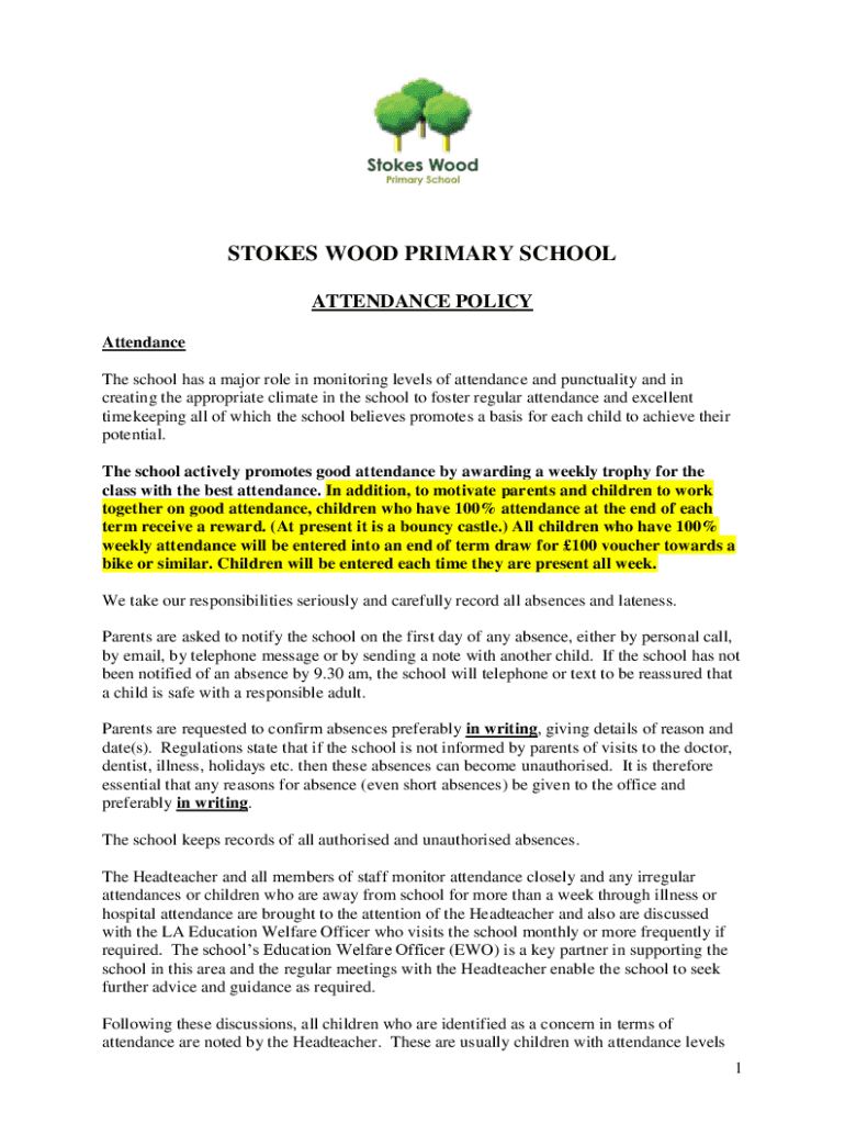 Fillable Online Stokes Wood Primary School Attendance Policy Fax Email ...