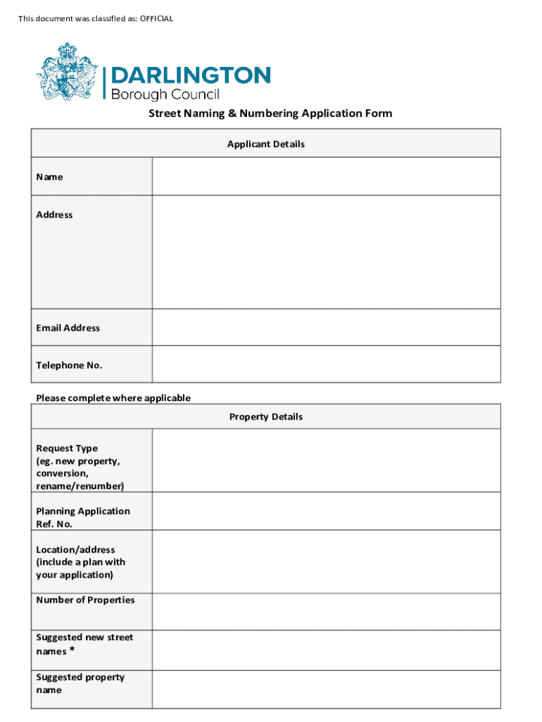 Fillable Online Street naming & numbering application form Fax Email ...