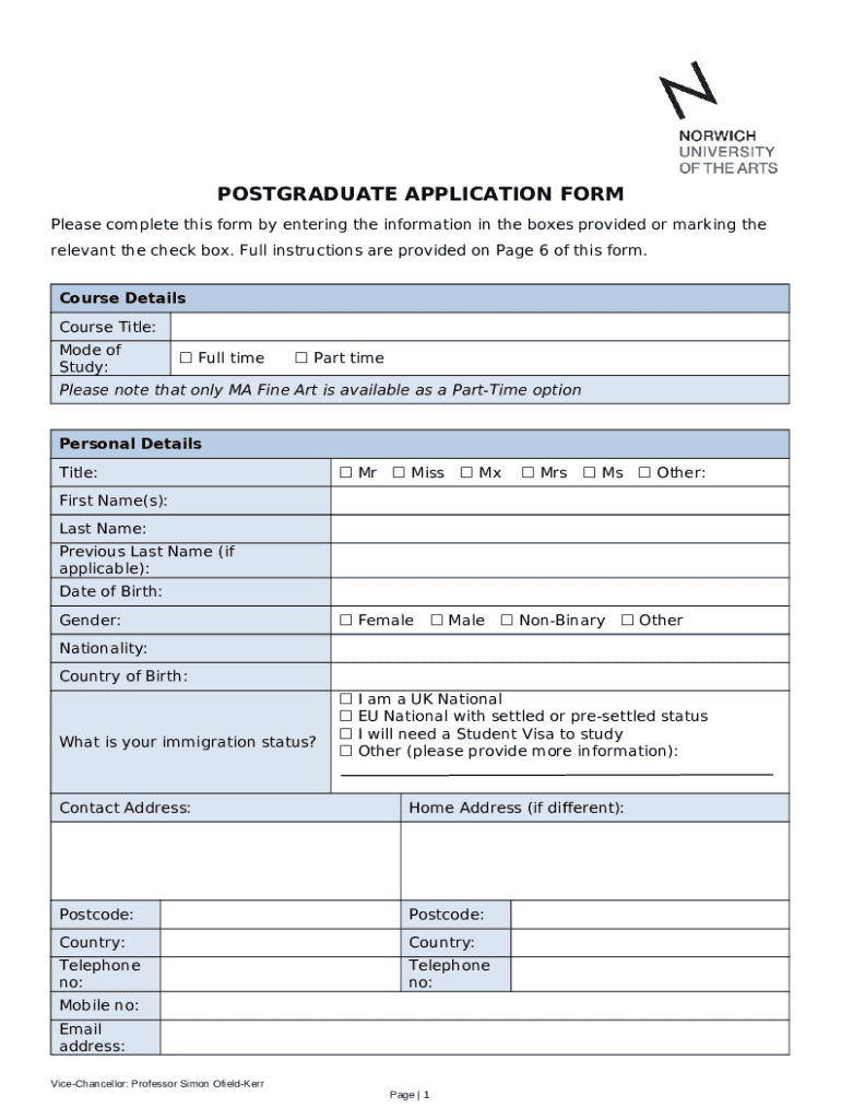 POSTGRADUATE APPLICATION Doc Template | pdfFiller