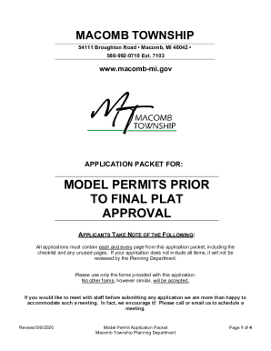 Fillable Online MODEL PERMITS PRIOR TO FINAL PLAT APPROVAL Fax Email ...