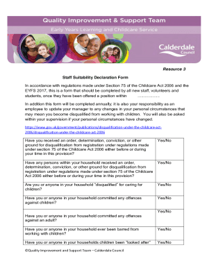 Fillable Online Resource 3 - Staff Suitability Declaration Form Fax ...