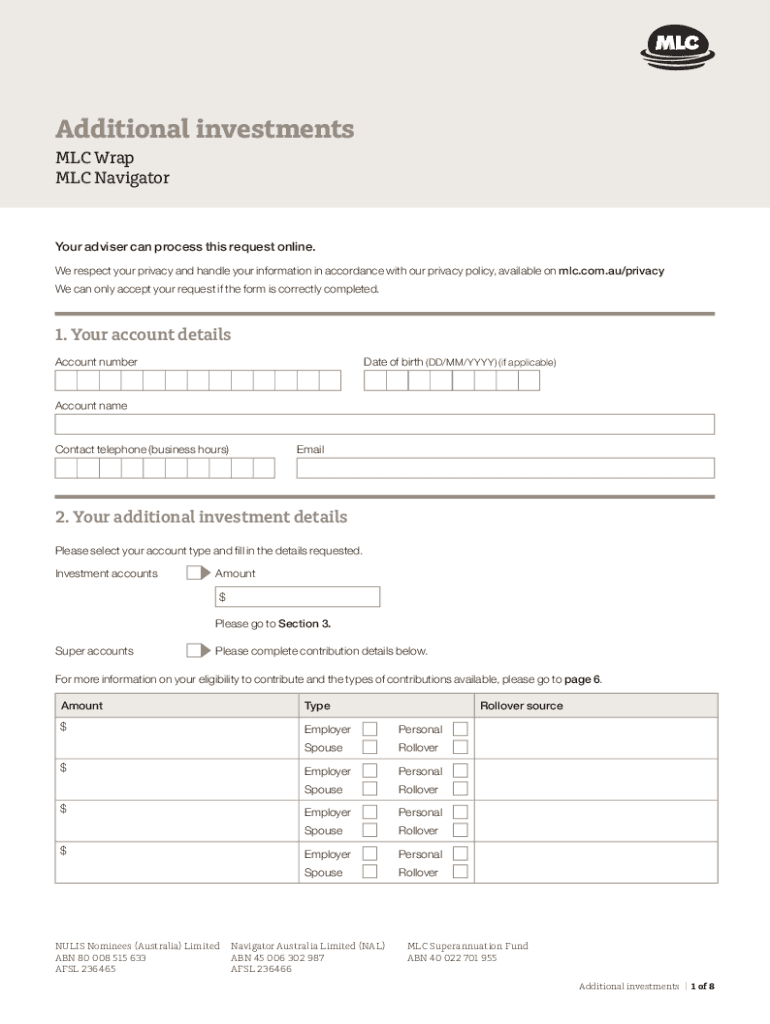 Fillable Online www.mlc.com.auadviserforms-and-documentsInvestment ...