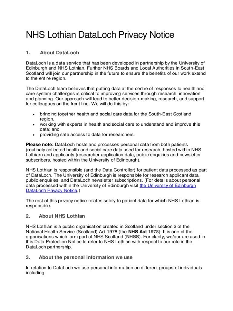 Fillable Online DataLochThe University of EdinburghData Protection ...