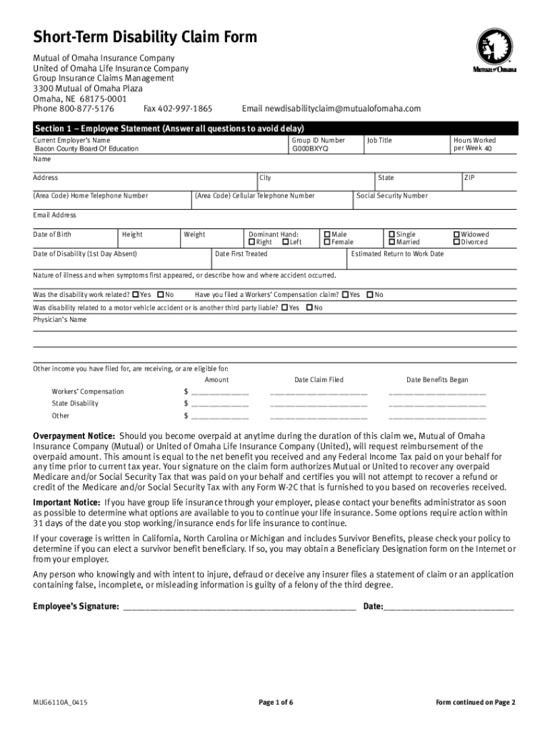Fillable Online www.yumpu.comendocumentShort-Term Disability Claim Form ...