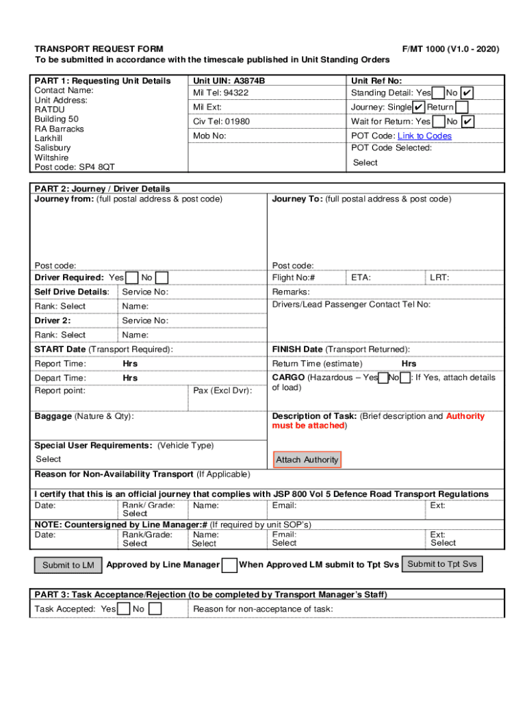 Fillable Online FMT 1000 Transport Request Form Fax Email Print - pdfFiller