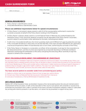 Fillable Online 1-BPI-Philam Cash Surrender Form P1-4 CC copy4-28-21 ...