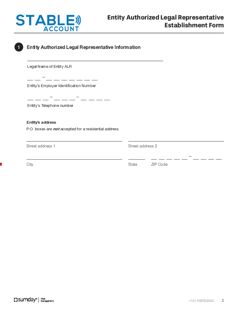Fillable Online Entity Authorized Legal Representative Establishment ...
