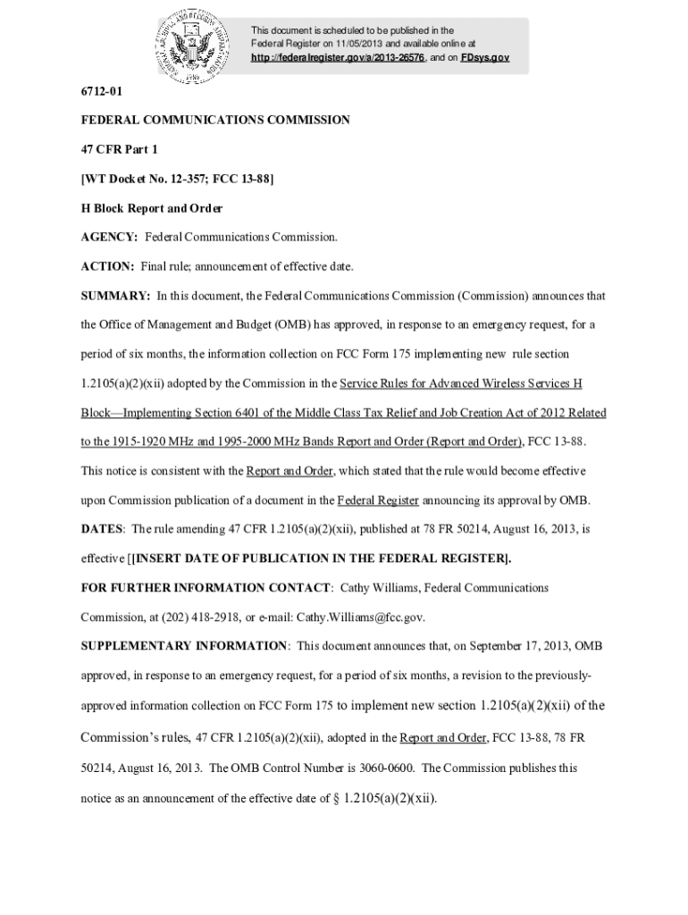 Fillable Online approved information collection on FCC Form 175 to implement new ... Fax Email ...