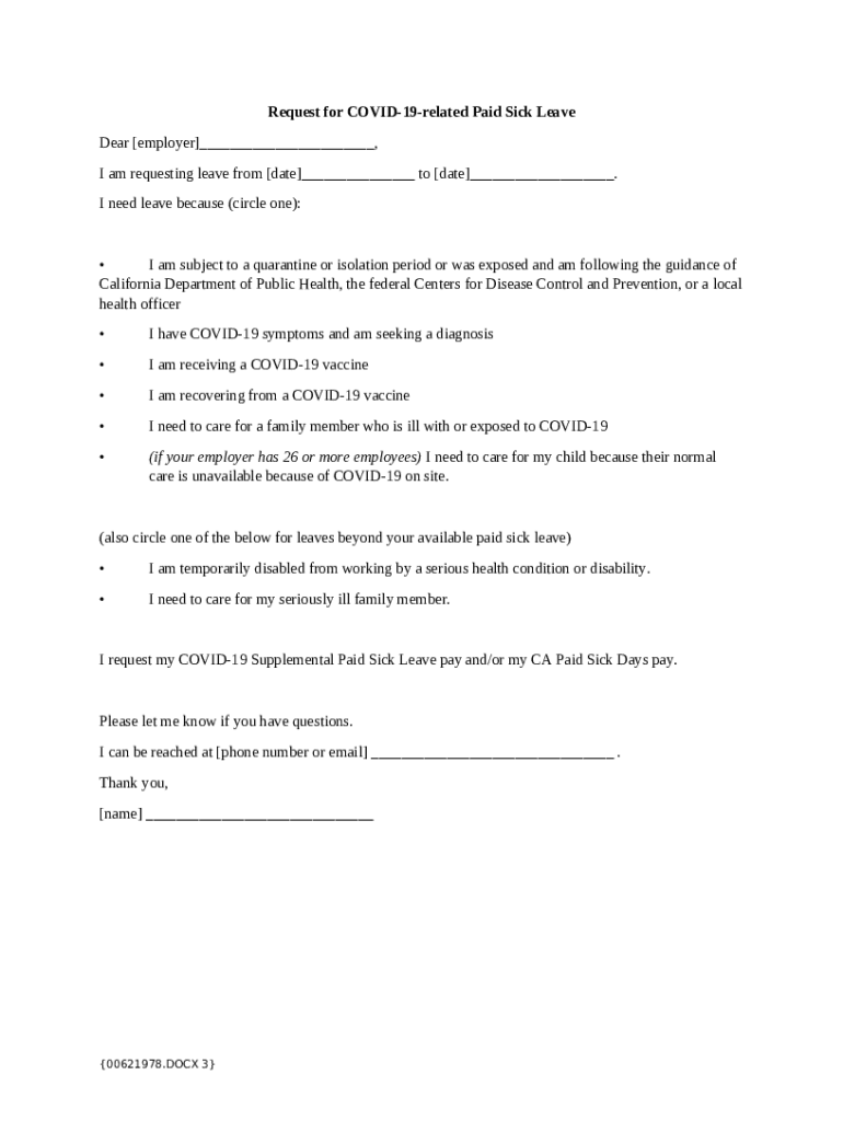 Request for COVID-19 Employer Paid Leave of Absence Doc Template ...
