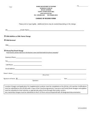 Fillable Online Vehicles Change of Record form - D-72. Vehicles Change ...