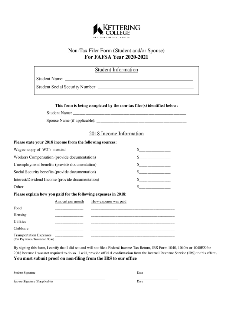 Fillable Online kc.edu1220-21-Non-Filer-Student-fillableNon-Tax Filer ...