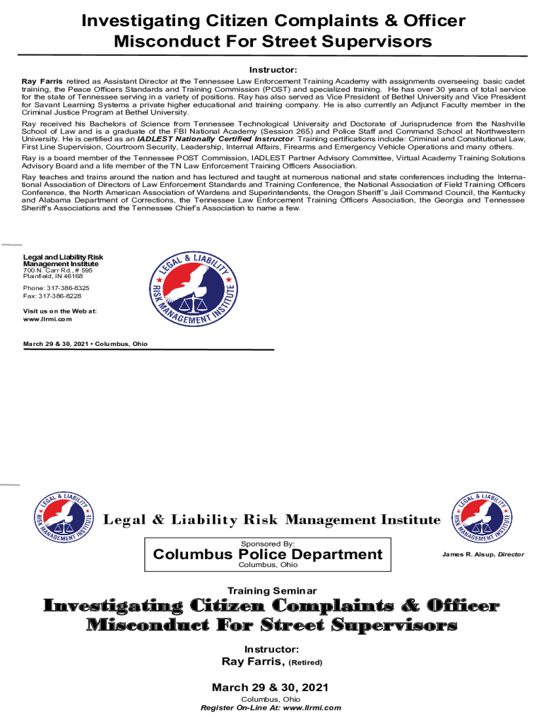 Fillable Online Trainings - LLRMI - Police Training and Expert Services ...