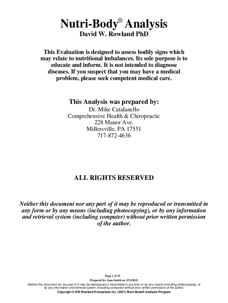 Fillable Online Fillable Online Nutri-Body Analysis Program ... Fax ...